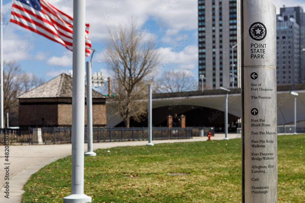 Pittsburgh, PA - April 2, 2021: Directions sign at Point State Park ...