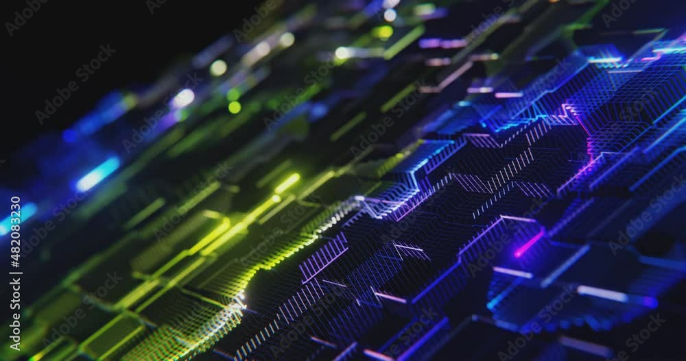 Cyber circuit grid motion graphics on black background. Technology and ...