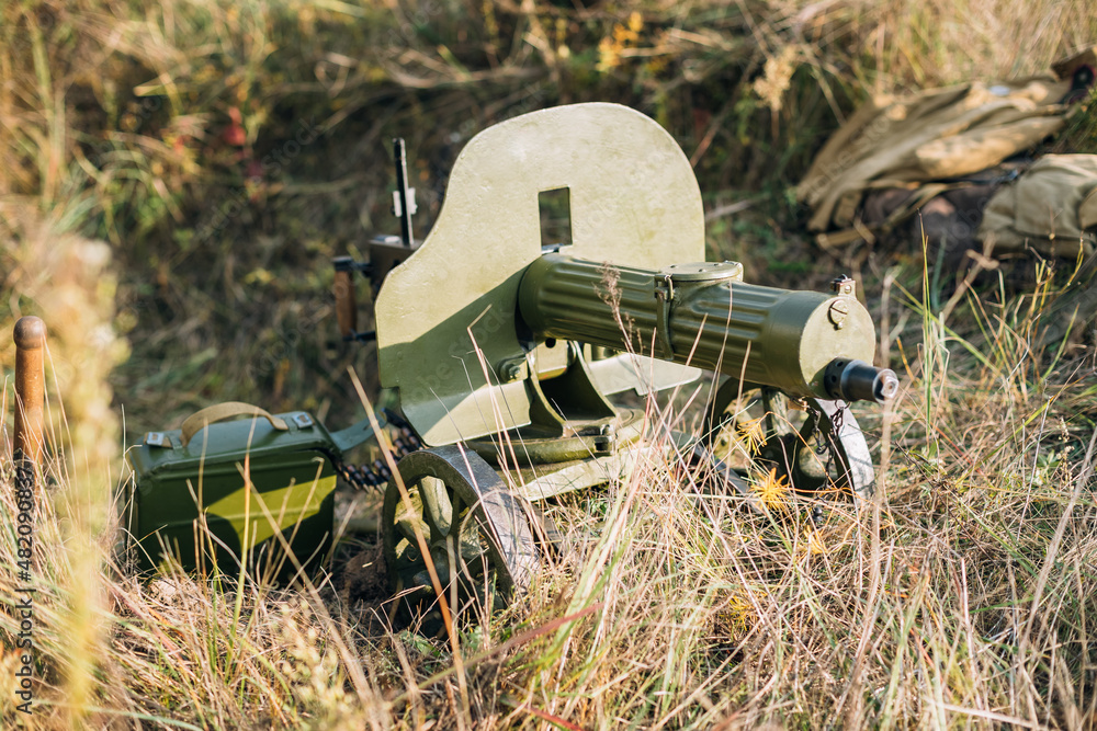 Stockfoto Maxim's Machine Gun Model 1910 30 On A Wheeled Vladimirov's ...