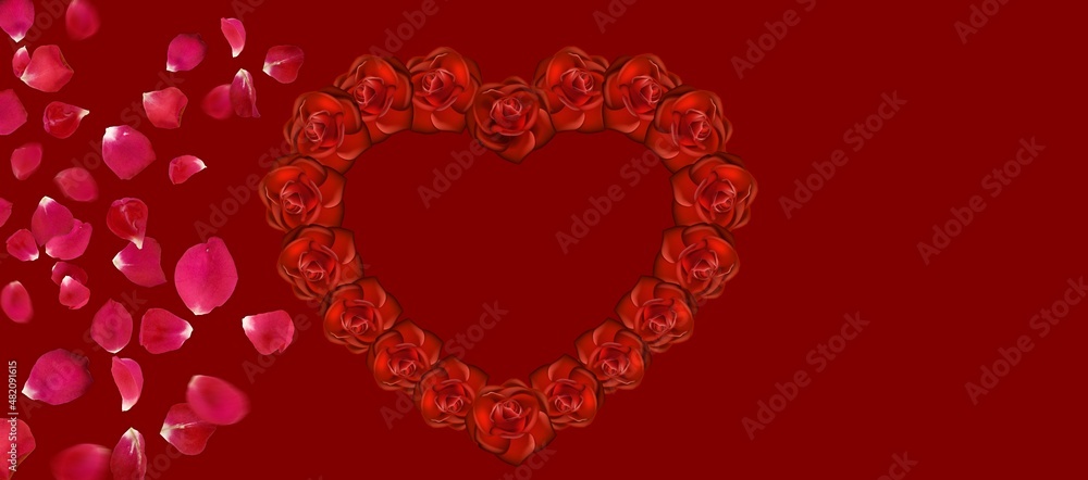 red heart background with petals of red roses Stock Photo | Adobe Stock