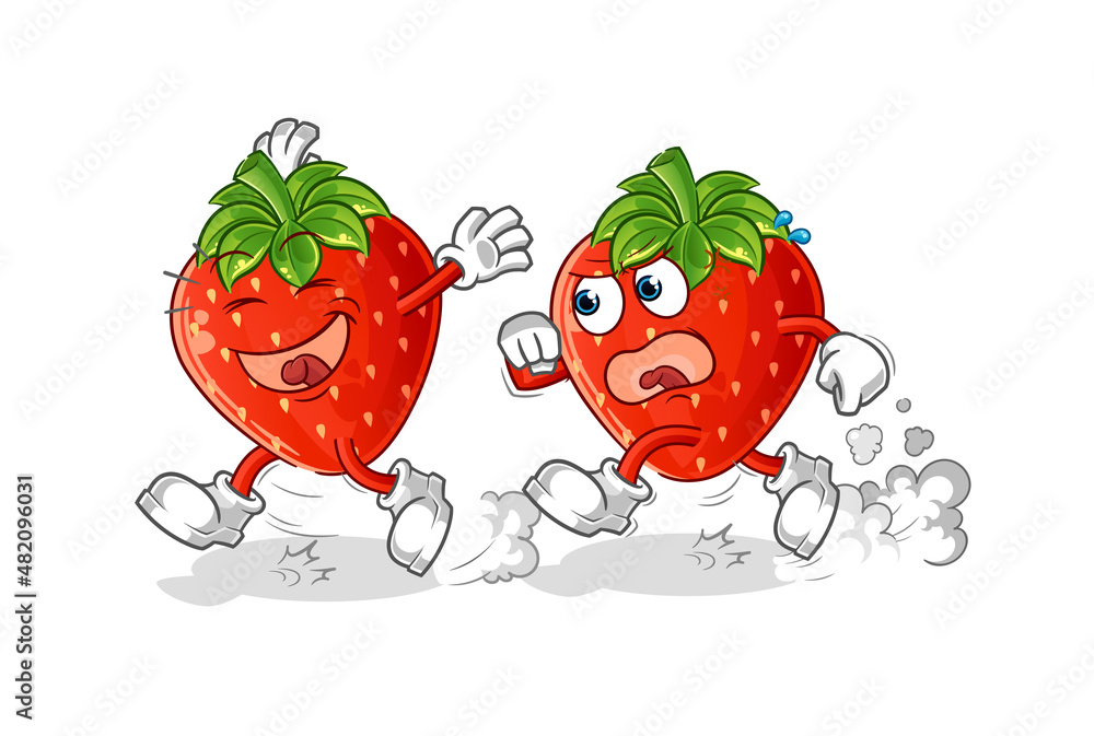 strawberry play chase cartoon. cartoon mascot vector Stock Vector ...