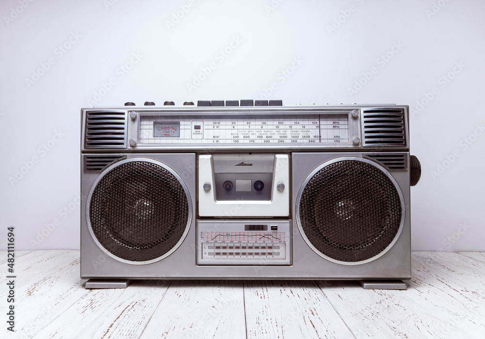 Cassette retro tape recorder is on the table Stock Photo | Adobe Stock