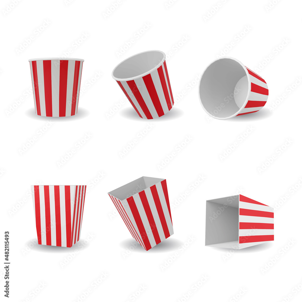 Striped paper box for popcorn isolated on white background. Vector ...