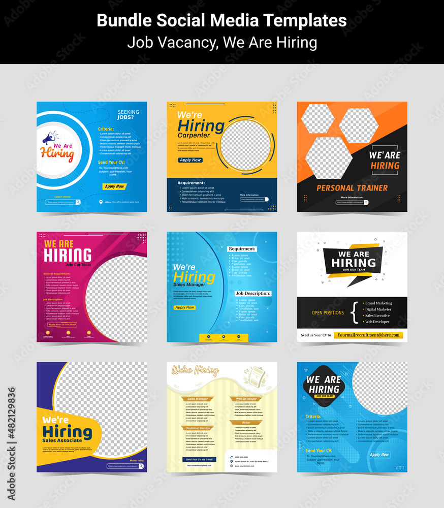 Bundling poster for we are hiring. employees needed. Set of social ...