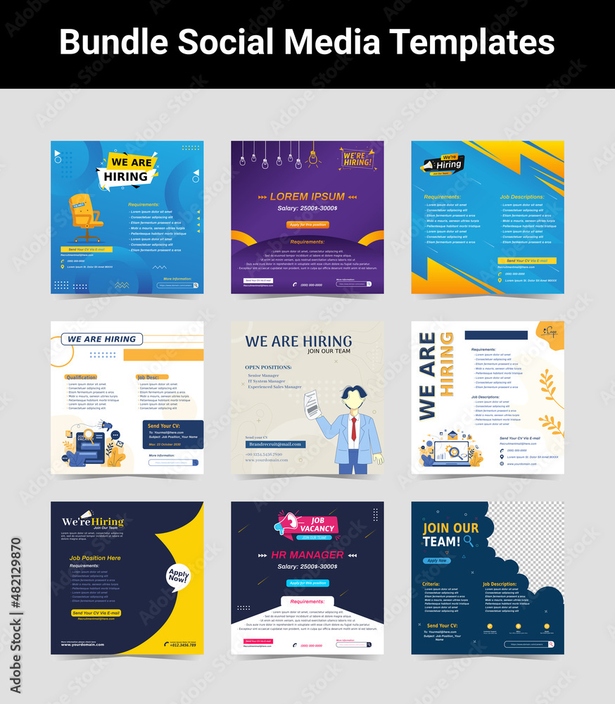Bundling poster for we are hiring. employees needed. Set of social ...