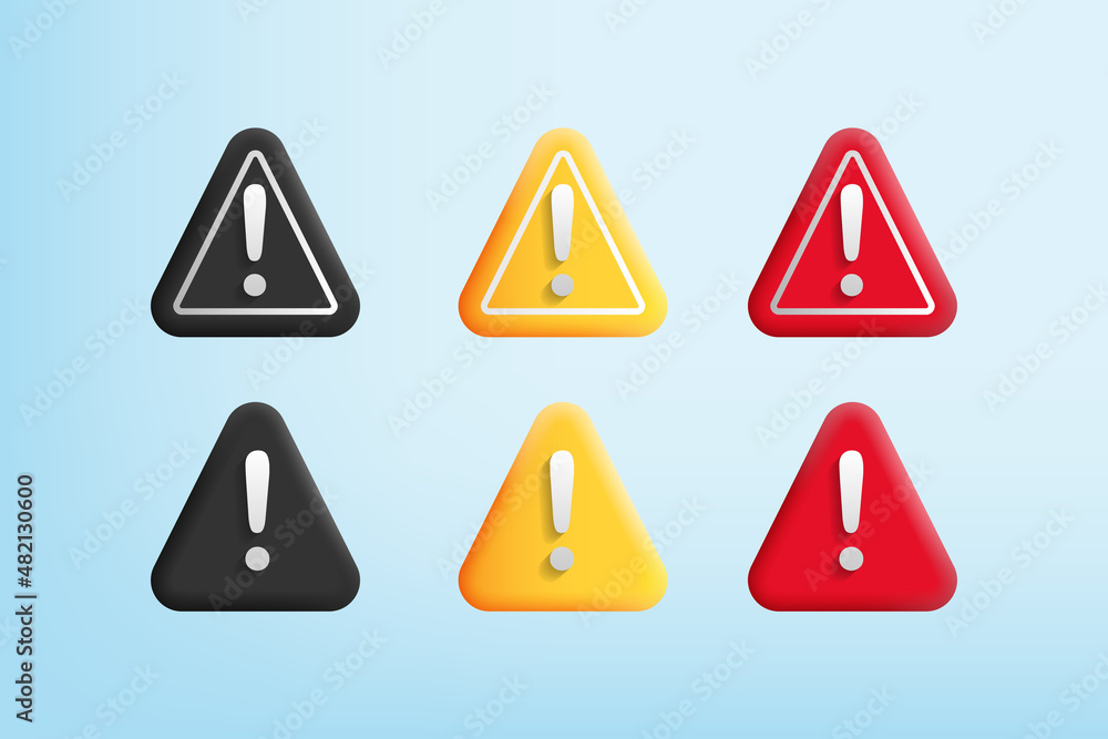 3D cartoon style of Emergency Triangle Warning Sign set collection in ...