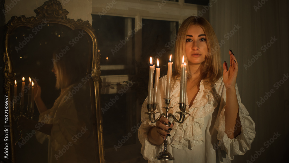 Magical Scene Woman In Mystical Atmosphere Victorian Era Vampire Or