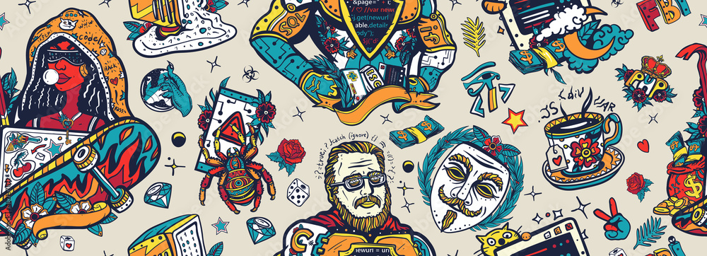 Programming and hacking. Anonymous mask, night coding, dark Internet ...