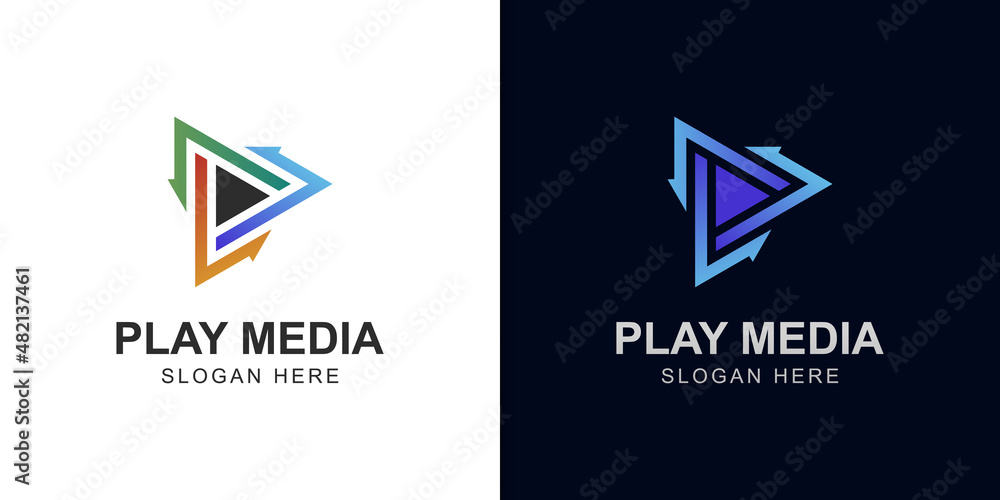 Play button logo design with arrow symbol, modern technology media logo ...