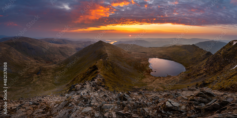 Beautiful vibrant sunrise overlooking Red Tarn and Ullswater from the ...