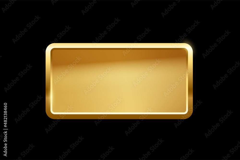 Gold rectangle button with frame, 3d golden glossy elegant design for ...