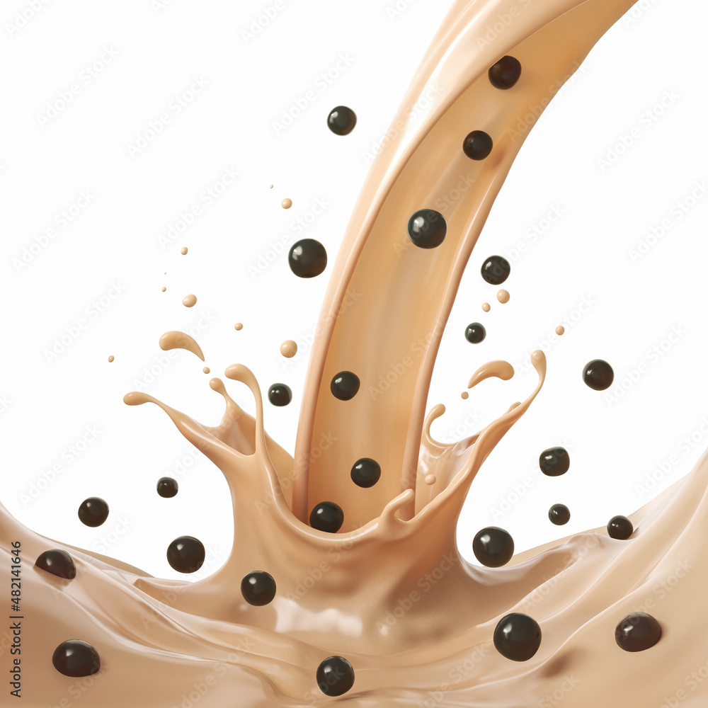 Bubble tea with Milk tea splash isolated on white background with ...