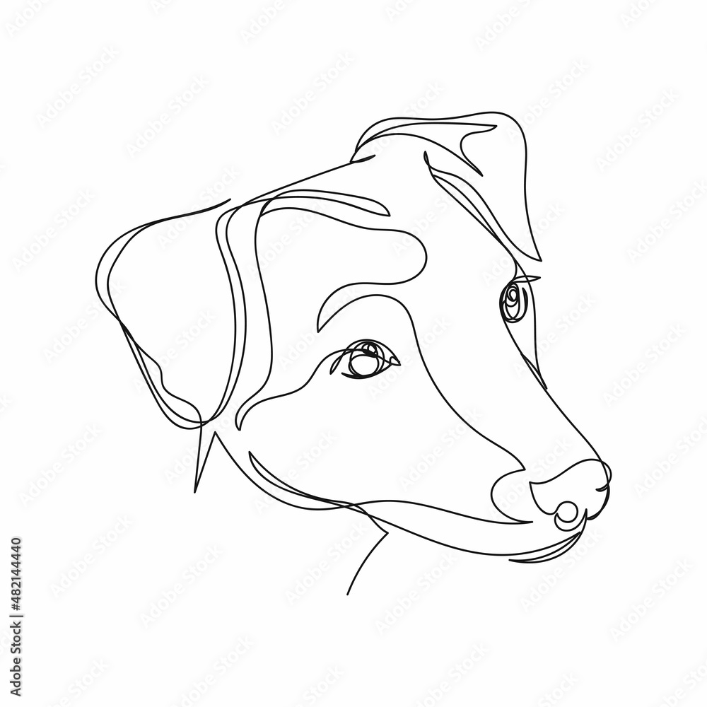 Continuous one simple single abstract line drawing of head dog portrait ...