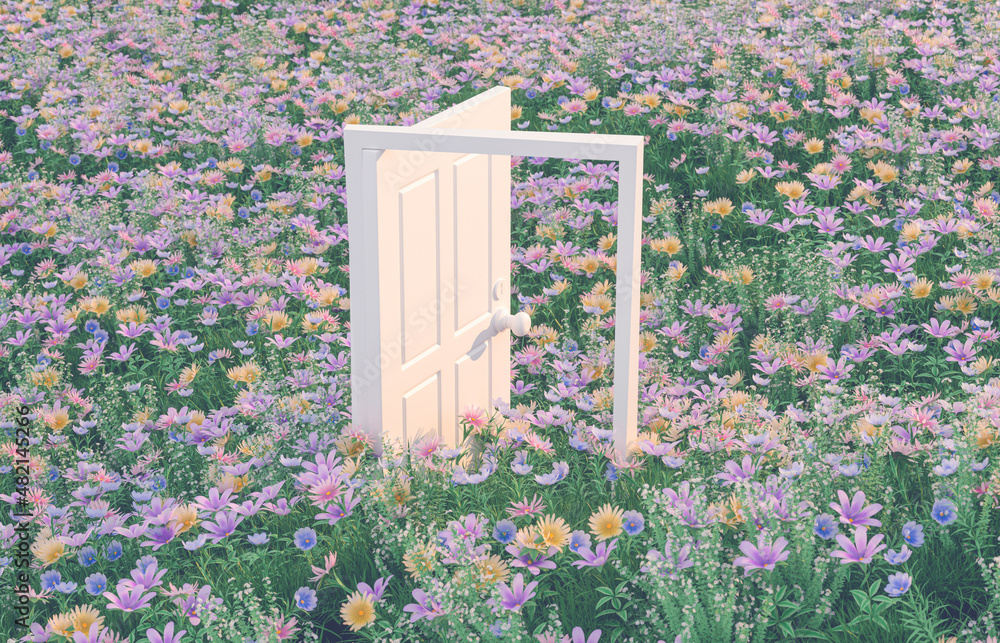 Abstract flower field scene. 3d rendering. Spring background. Stock ...