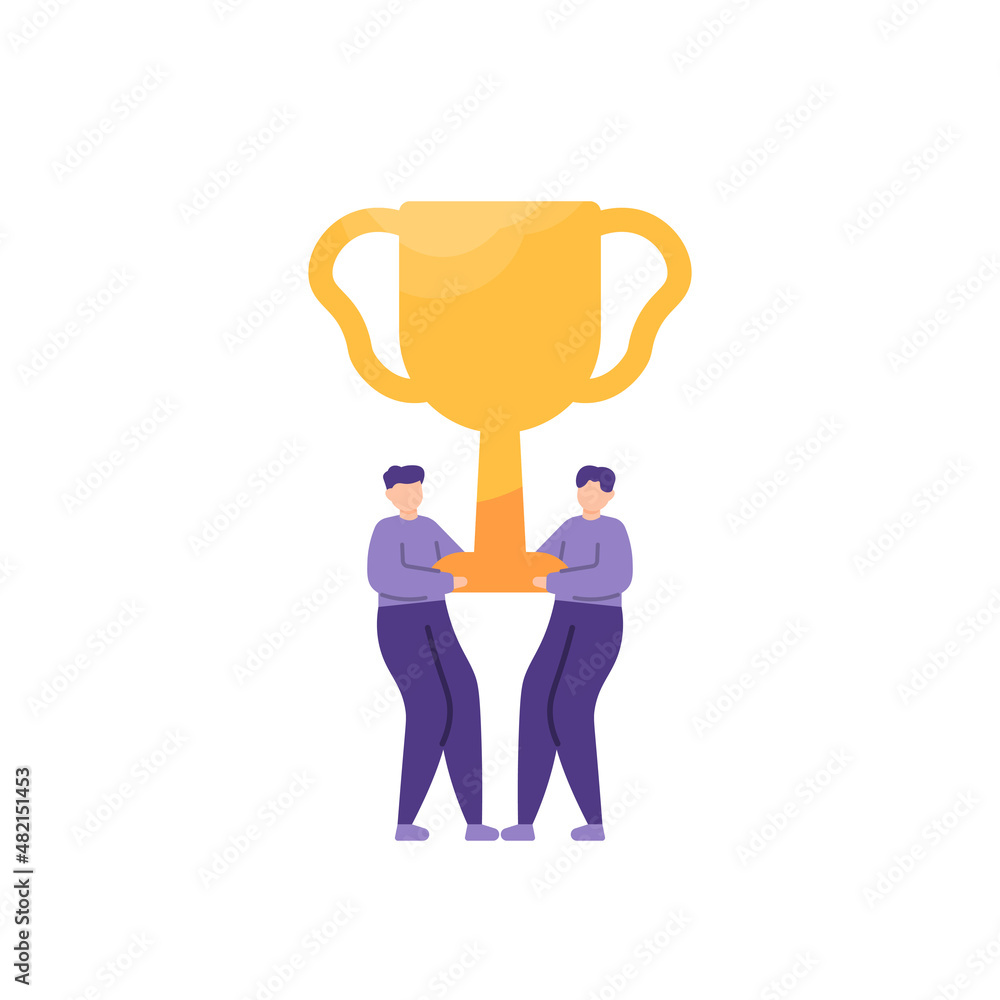 illustration of a cooperation partner lifting a trophy. the concept of ...