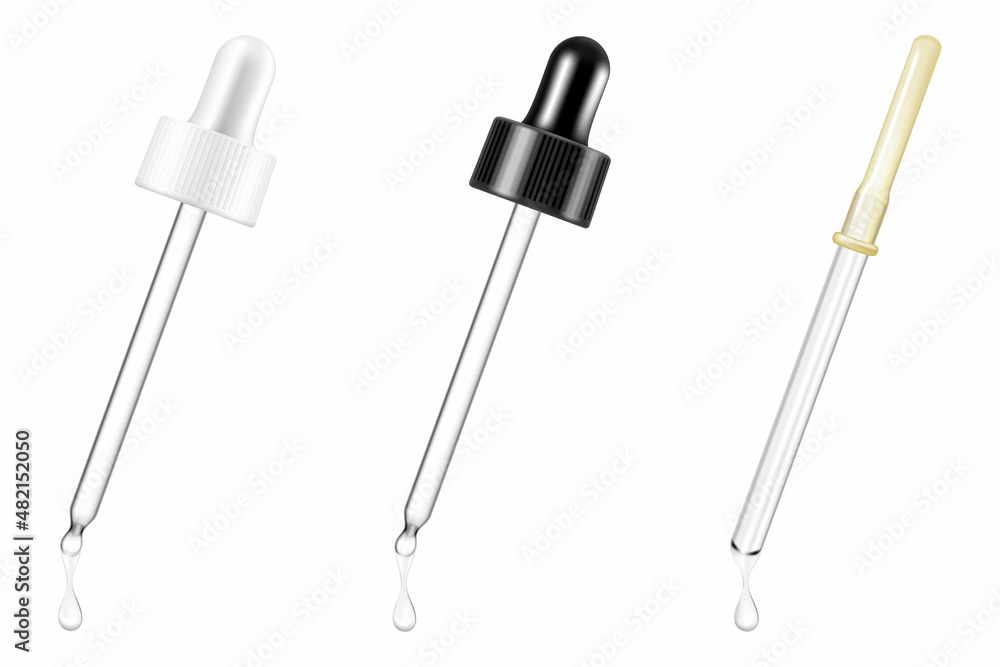 Pipette mockups for dropper bottle isolated on white background. Vector ...