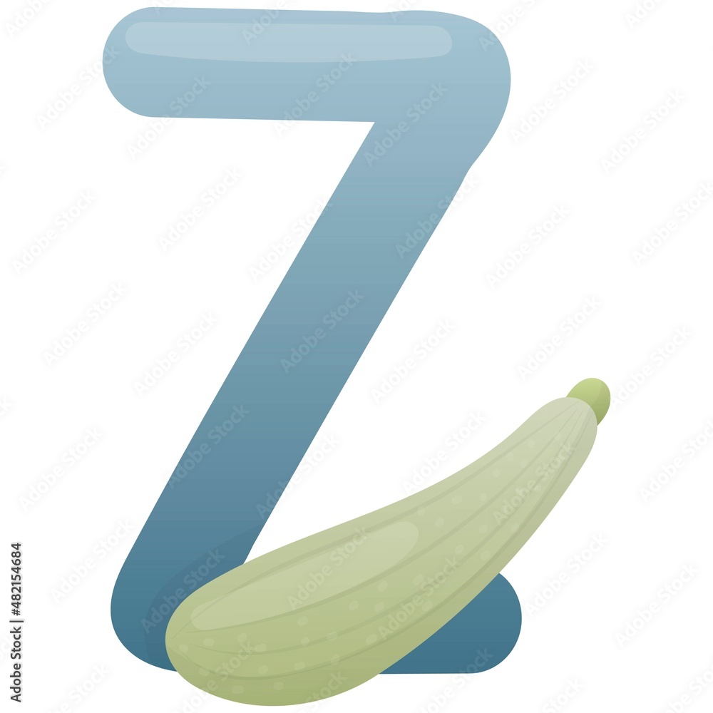 Letter Z and zucchini vegetable on a white background, training card ...