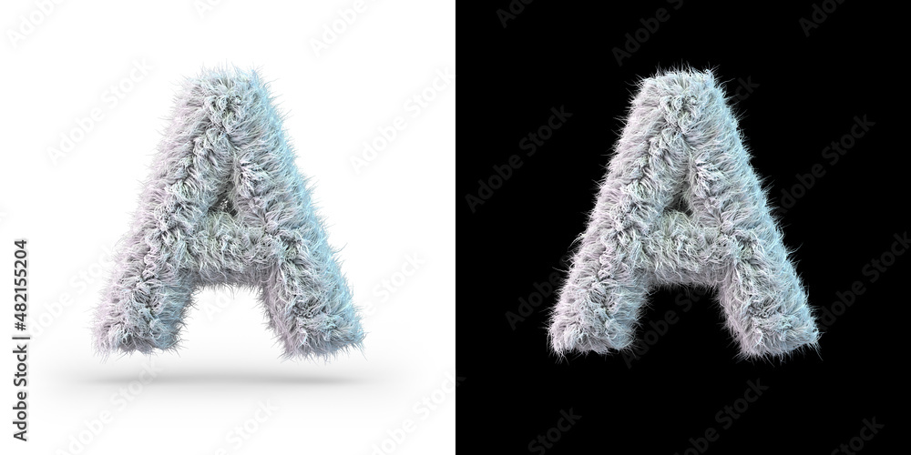 Capital letter A. Uppercase. White fluffy font on black and white ...