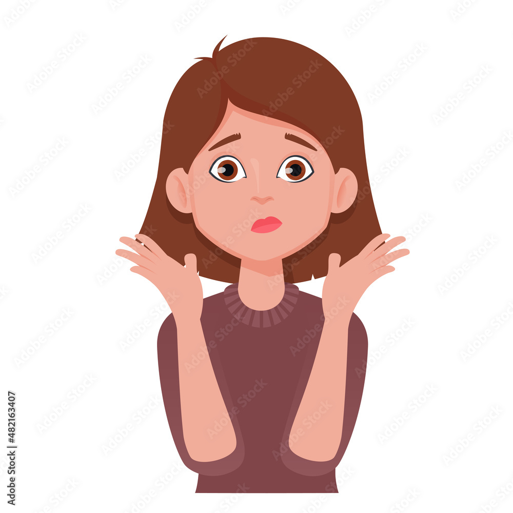 Confused girl portrait. Young woman making shrug expression perplexity ...