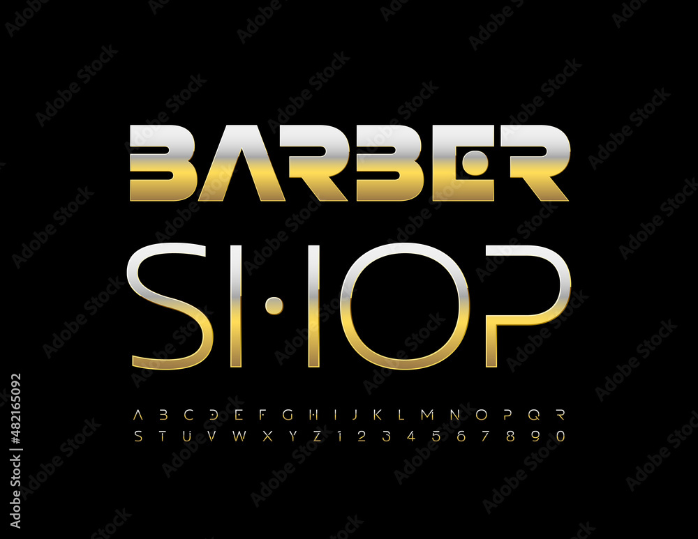 Vector metallic sign Barber Shop. Gold elegant Font. Creative chic ...