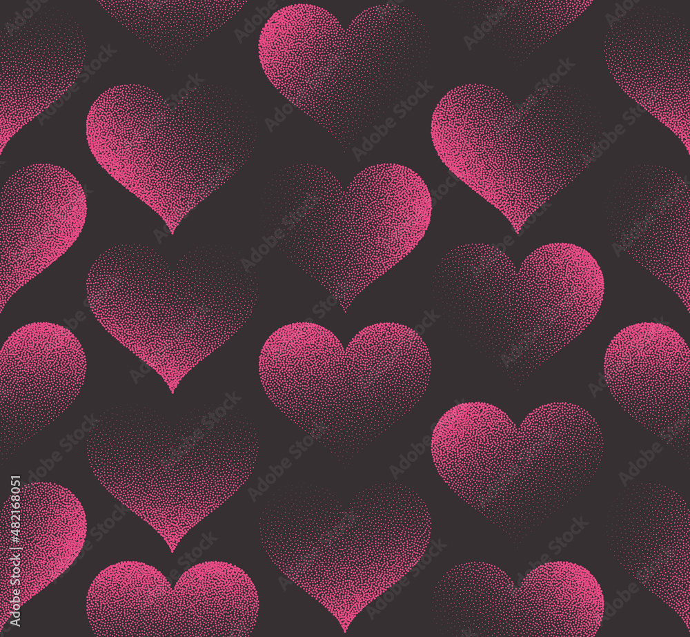Romantic Valentine's Day Background Vector Stipple Heart Pink Black ...
