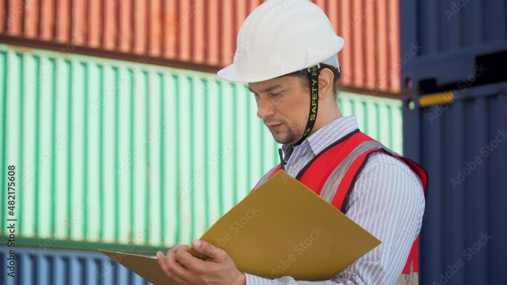 Foreman holding document file check list inventory and loading ...