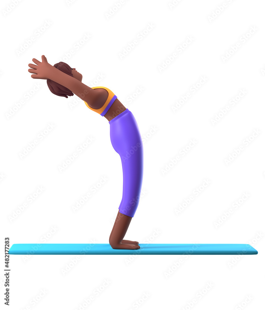 Yoga Dark Skinned Girl In Standing Position On White Background