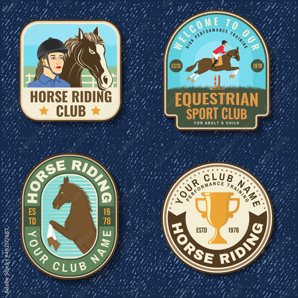 Set of Horse racing sport club badge, patch, emblem, logo. Vector ...