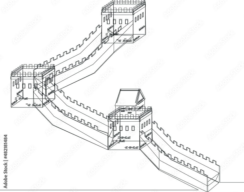 Simple line drawing of world miracle, Great Wall of China ...