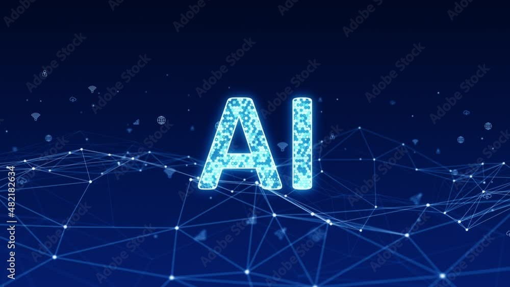 Motion graphic of Blue digital AI logo with line connection and ...