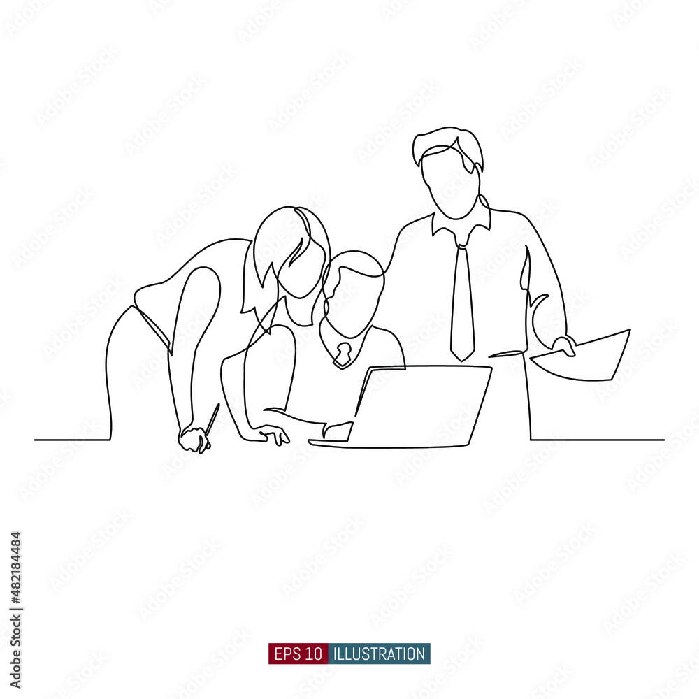 Continuous line drawing of business brief, presentation or training ...