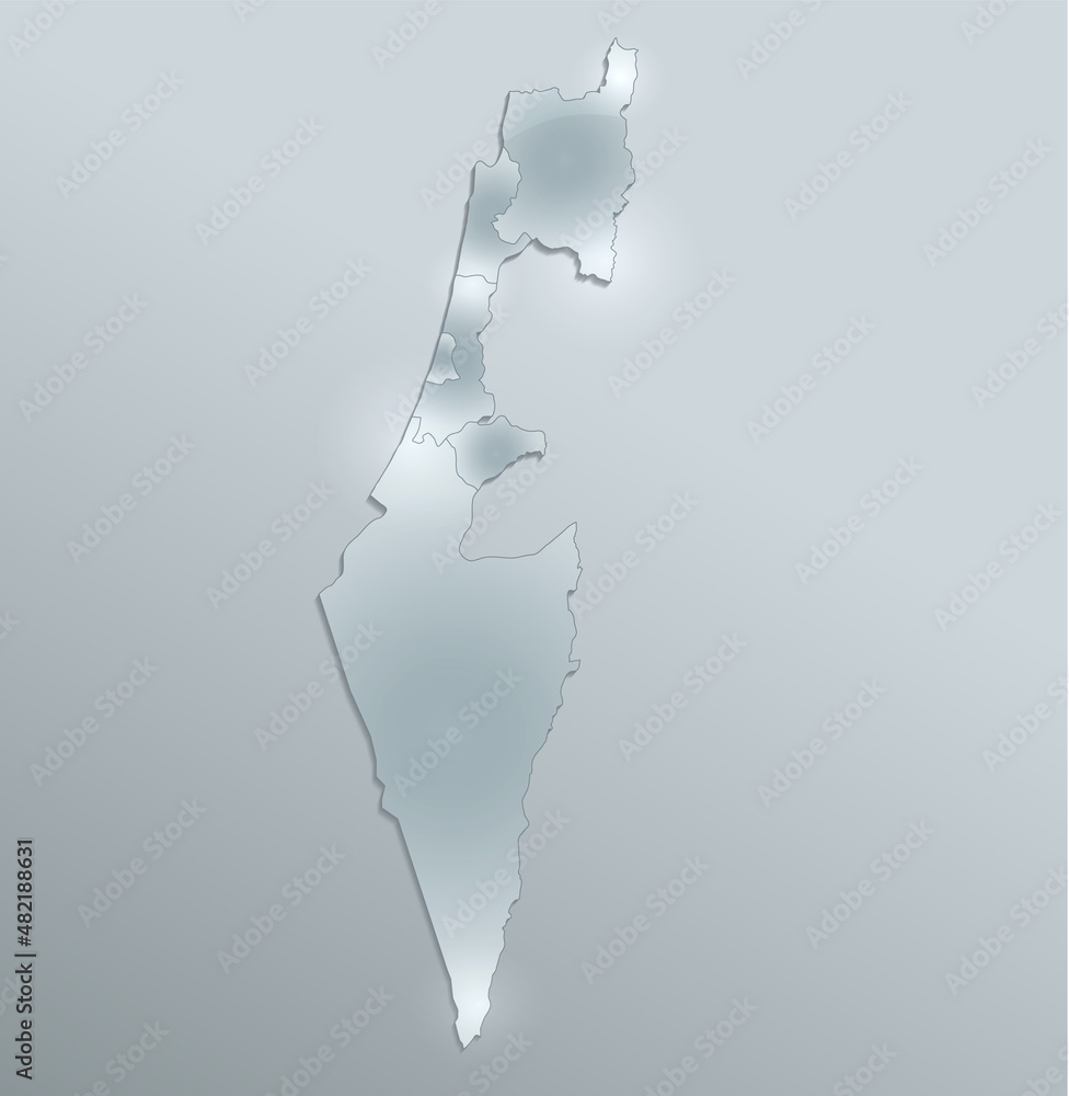 Israel map, administrative division, separates regions, design glass ...