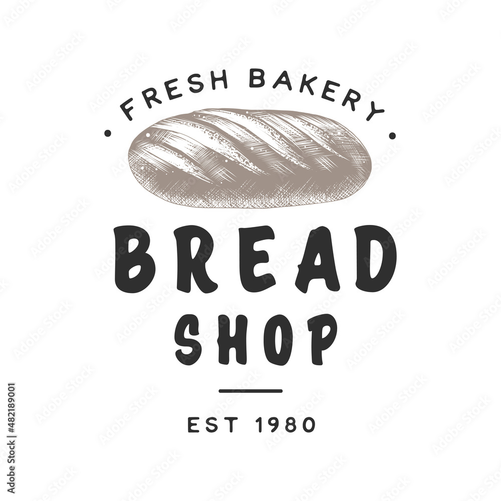 Vintage style bakery shop label, badge, emblem, logo. Monochrome vector ...