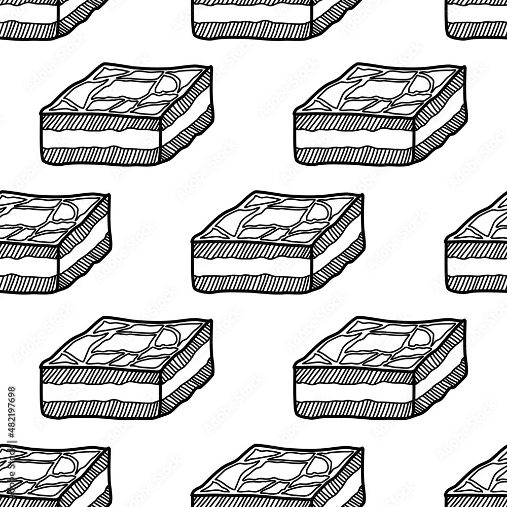 Hand drawn brownies on a white background. Vector drawing. Seamless ...