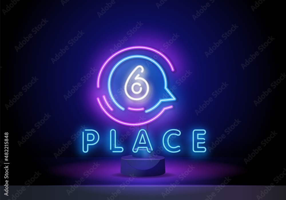 Sixth place in a neon round frame. Neon city font sign number 6 ...