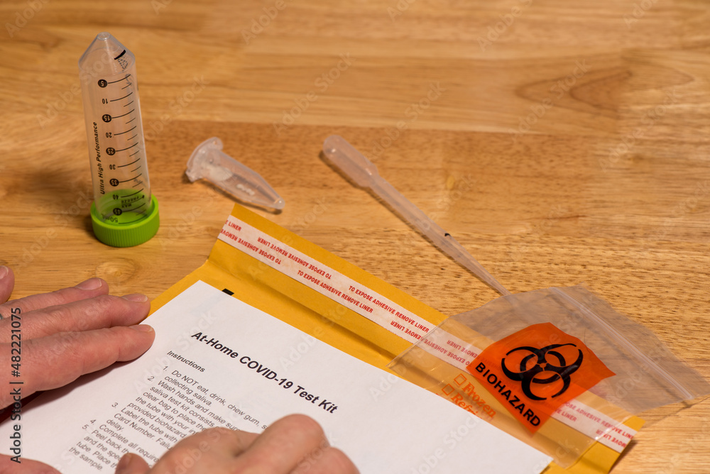 Covid19 home test kit dropper, pipette, plastic tubes, biohazard bag ...