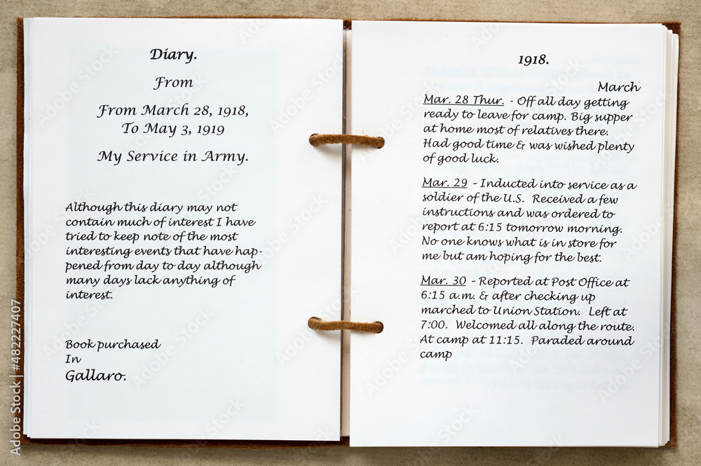 World War One Soldier`s Diary Pages, 1 of 47. Diary entries of a WWI ...