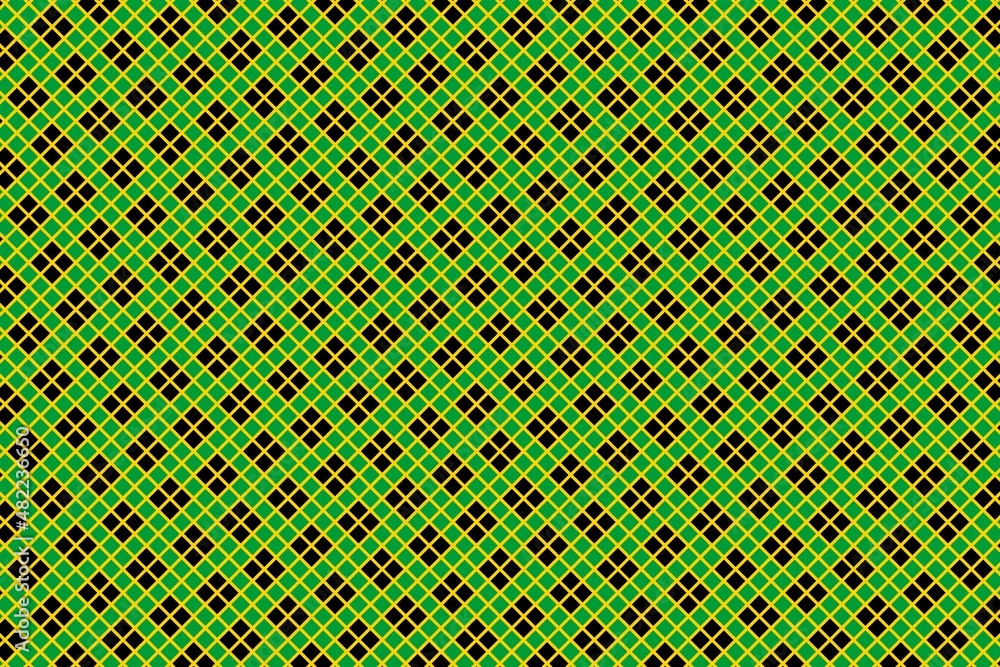 Geometric pattern in the colors of the national flag of Jamaica. The ...