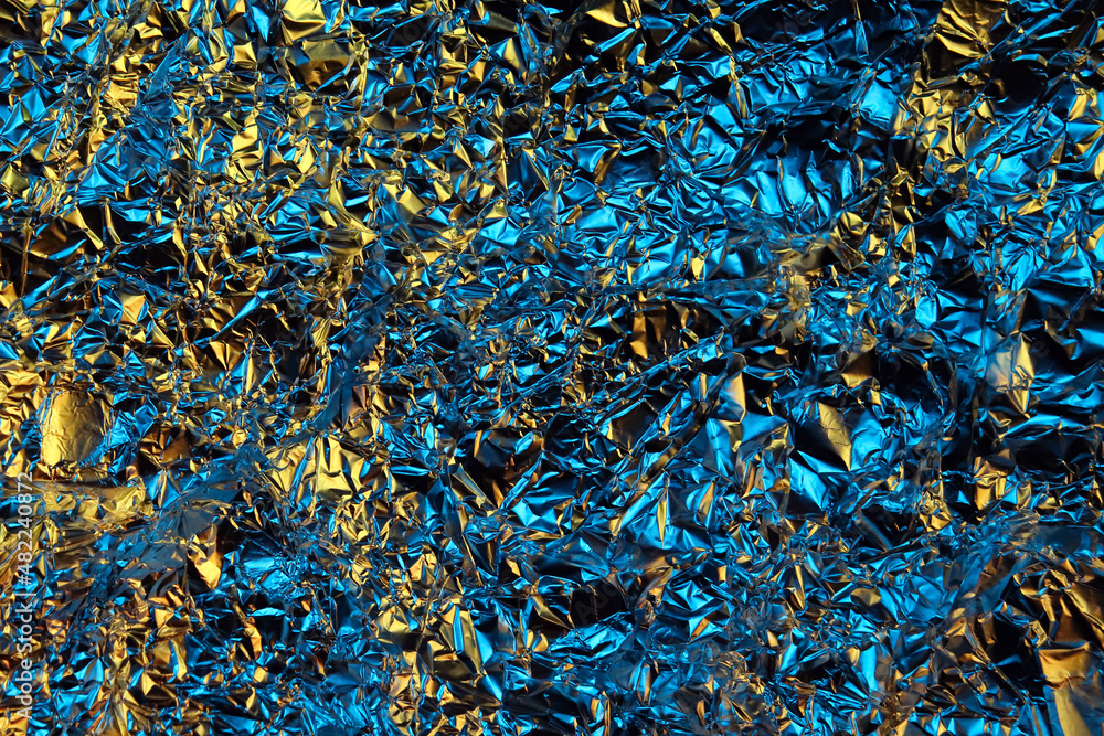 Cyberpunk texture. Metal crumpled surface. Geometric abstraction. Neon ...