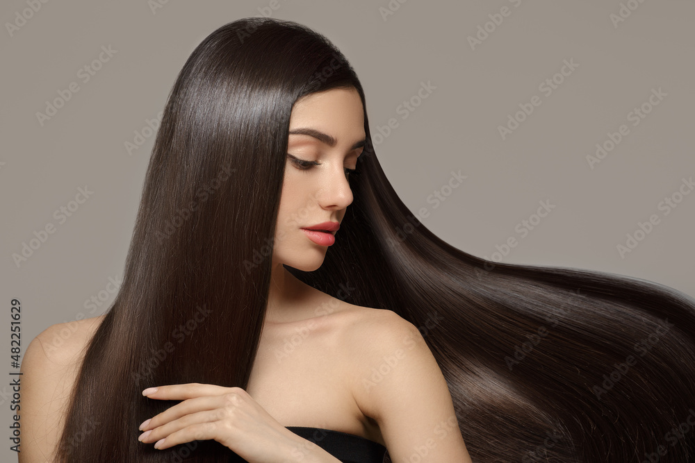 Fashion woman with straight long shiny hair. Beauty and hair care Stock ...