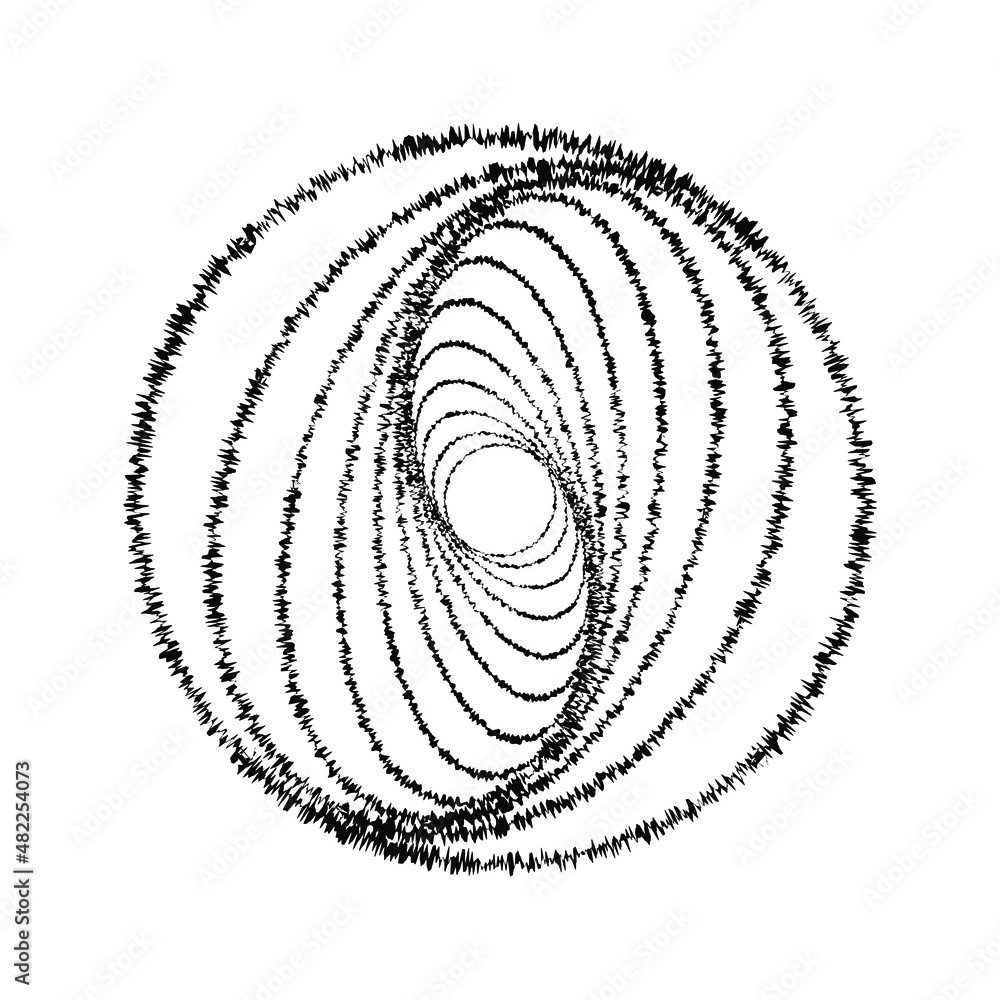 Vecteur Stock Black glitch distorted circles in spiral form. Vector ...