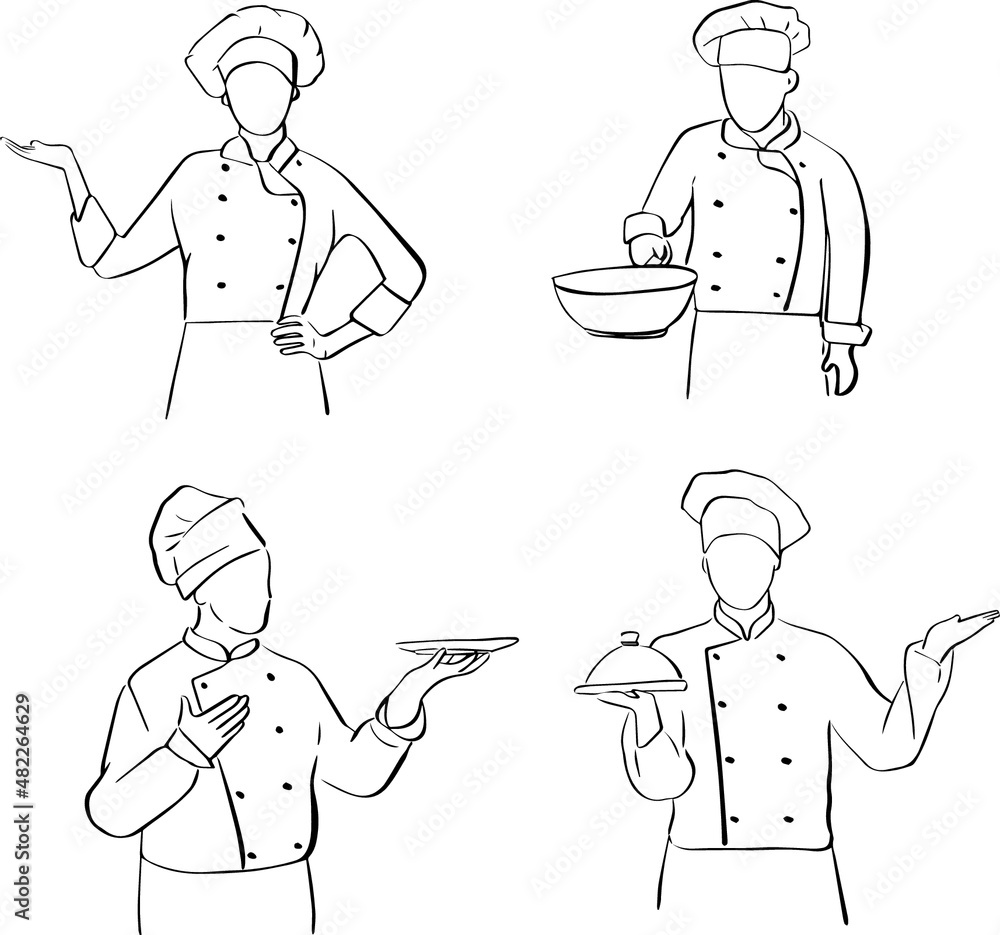 Hand drawn of professional chef pose, doodle style, vector illustration ...