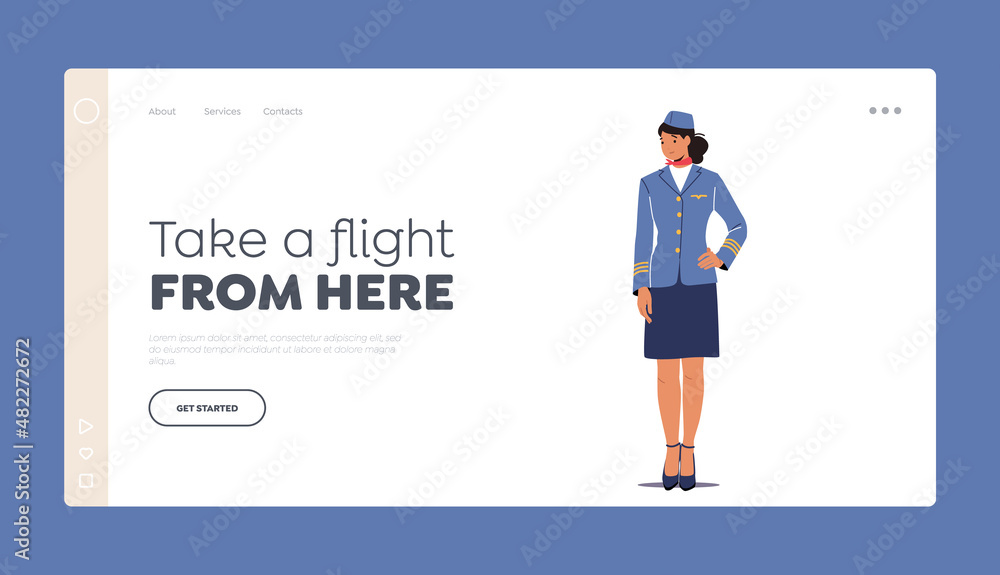 Stewardess Landing Page Template. Flight Attendant, Air Hostess Girl ...