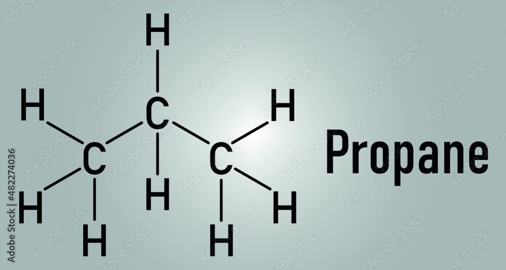 Propane hydrocarbon molecule. Alkane used as fuel in portable stoves ...