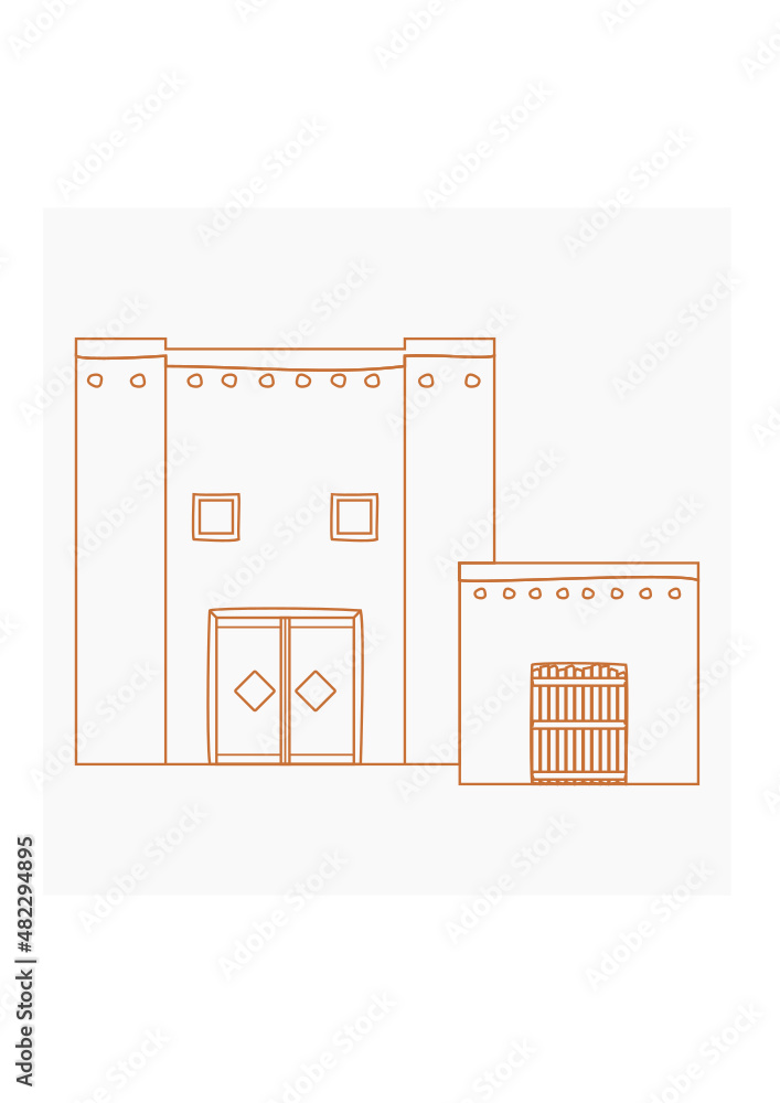 Editable Traditional Arab House Vector Illustration in Outline Style ...