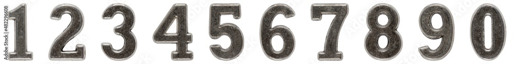 Set of arabic numbers from metal, 3D illustration, isolated on white ...