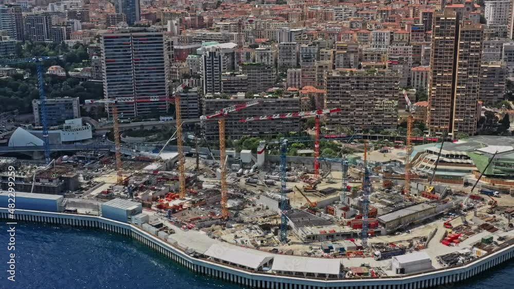 Monaco Aerial v19 birds eye view capturing the construction site of the ...