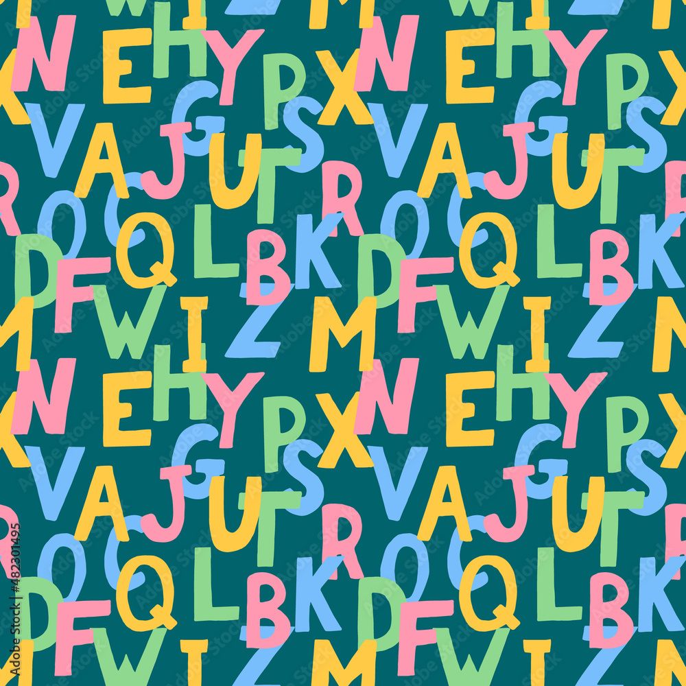 english alphabet kids seamless pattern hand drawn. vector. letters ...