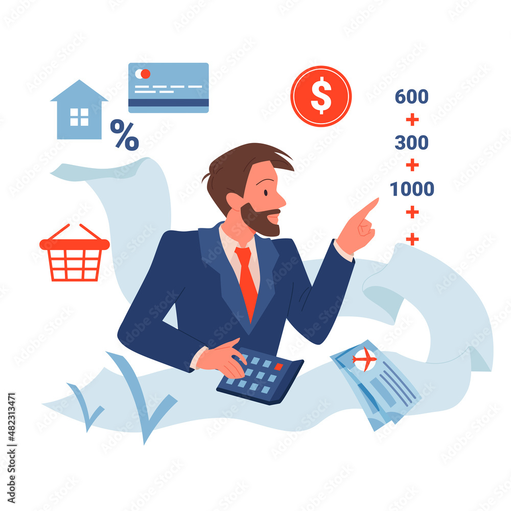 Personal family budget calculation and planning vector illustration ...