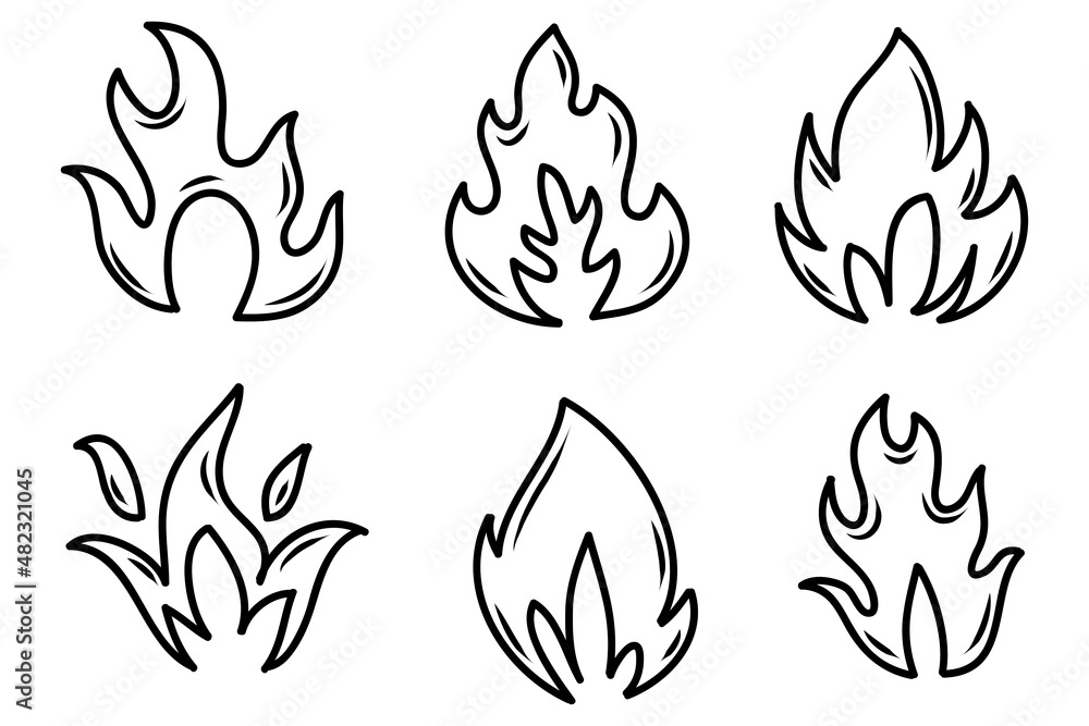 Collection of hand drawn fire icons. Fire Flames Icons Vector Set. Hand ...